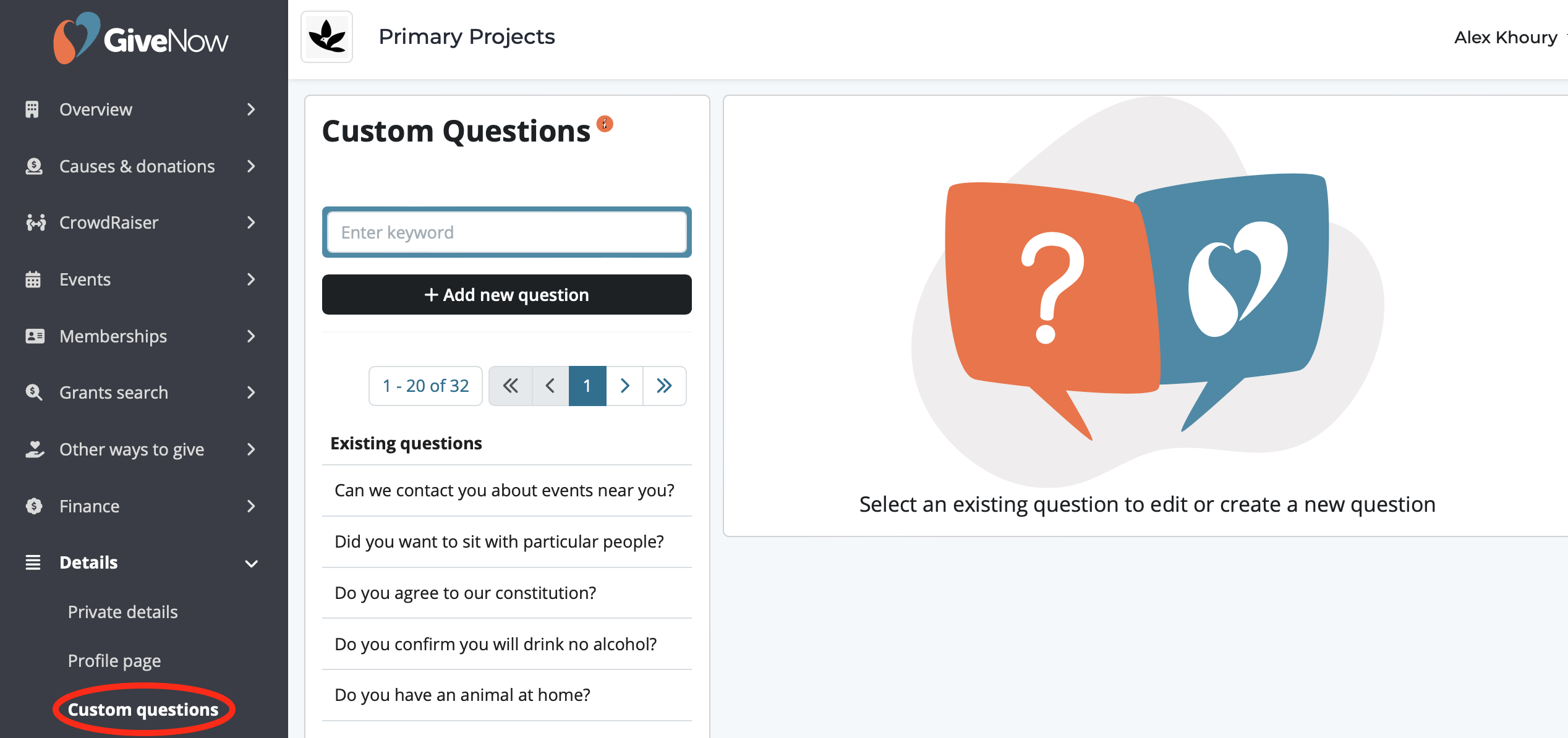 How do I view responses to our custom questions? – GiveNow