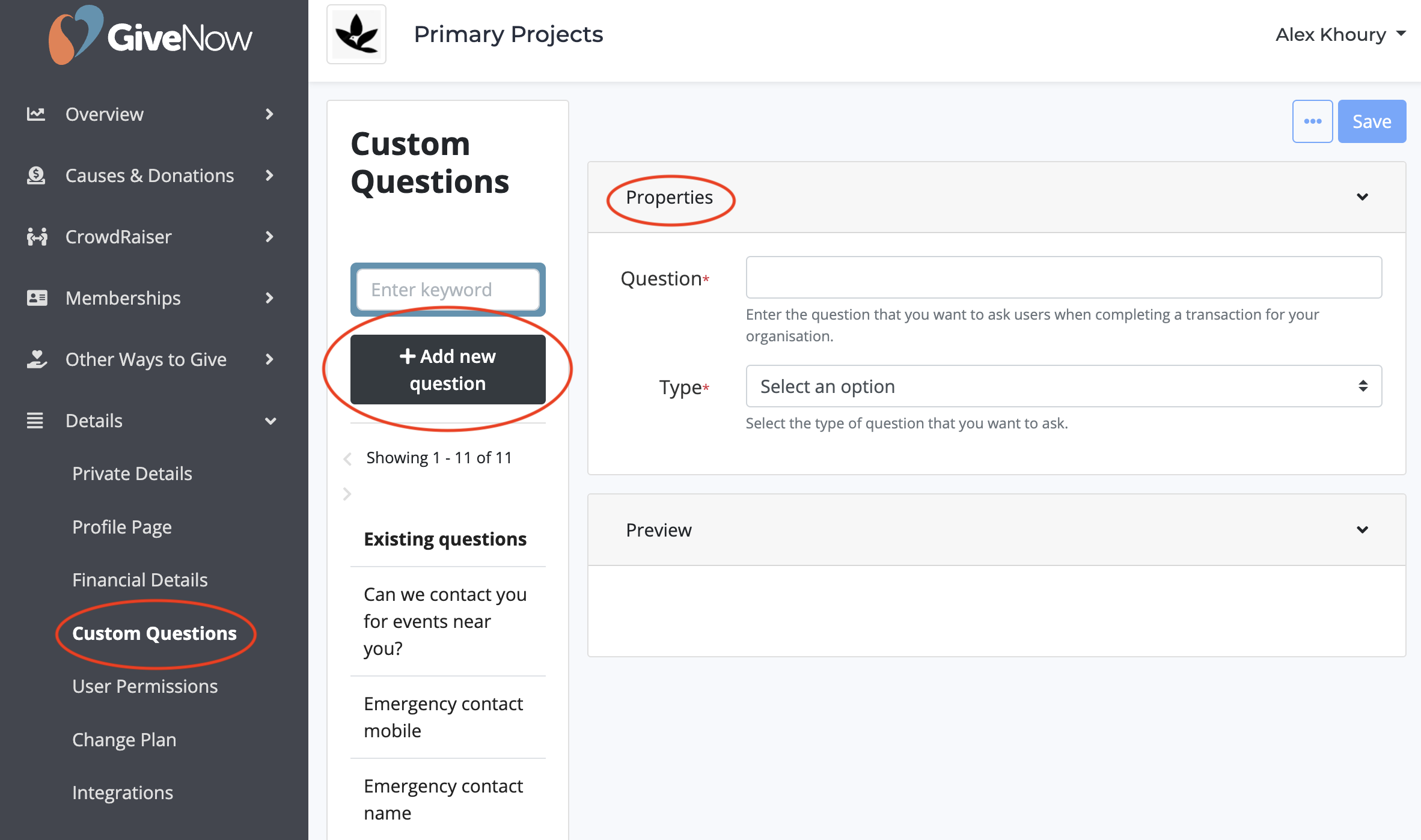 How do I create custom questions? – GiveNow